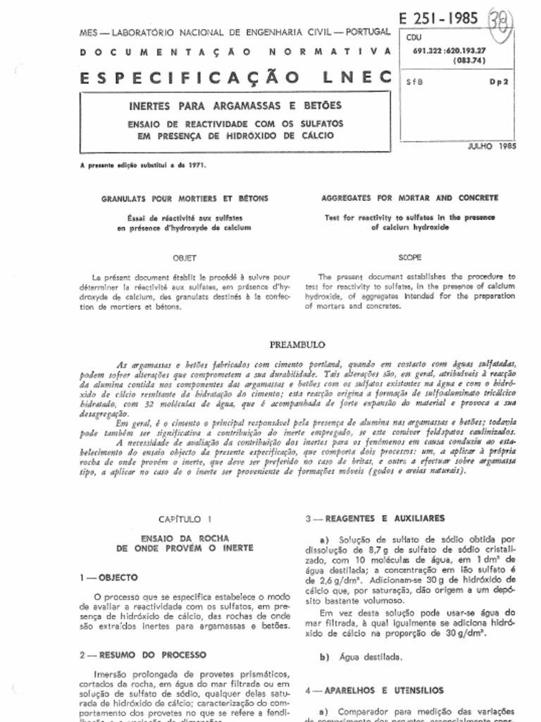 LNEC E.251.1985 - Inertes para Betões e Argamassas - Ensaio de ...