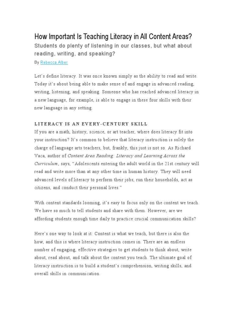 Integrating Literacy Across All Subjects | PDF | Literacy | Pedagogy