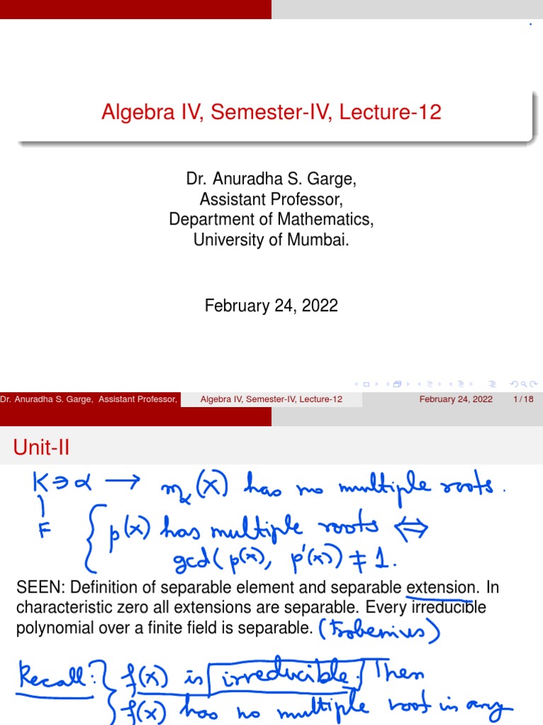Algebra IV Unit II Lecture12 Marked | PDF | Field (Mathematics ...