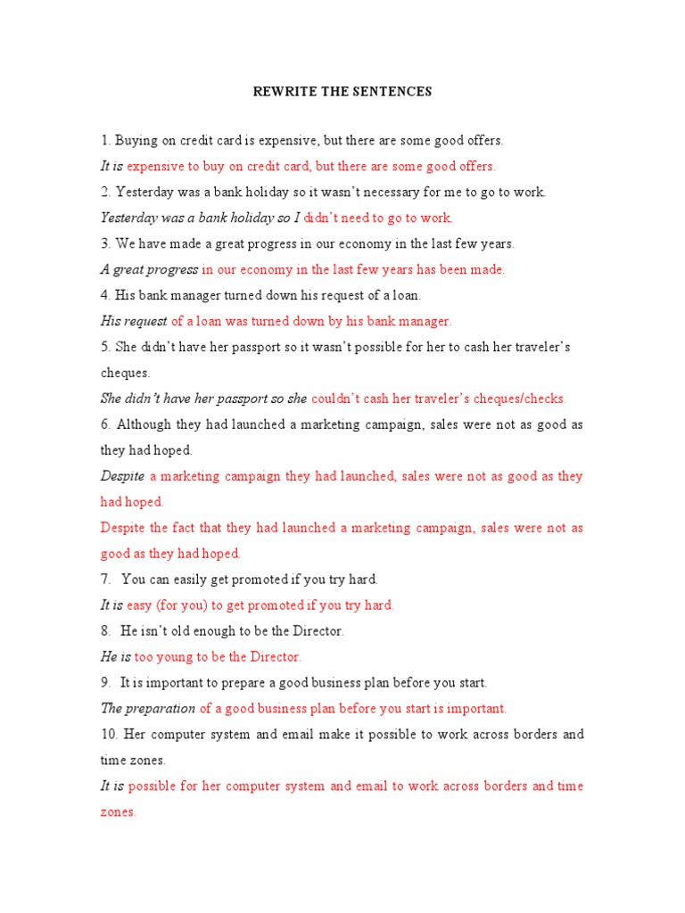 Rewrite The Sentences | PDF