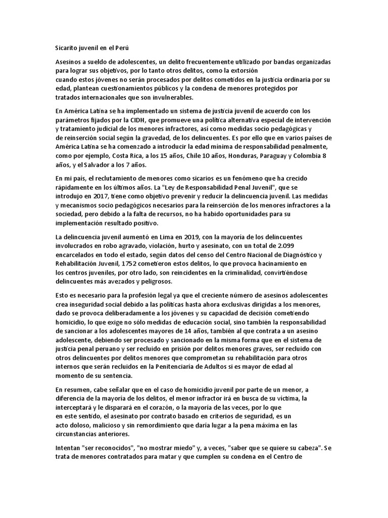 Sicariato juvenil en el Perú: un análisis | PDF | Asesinato | La ...