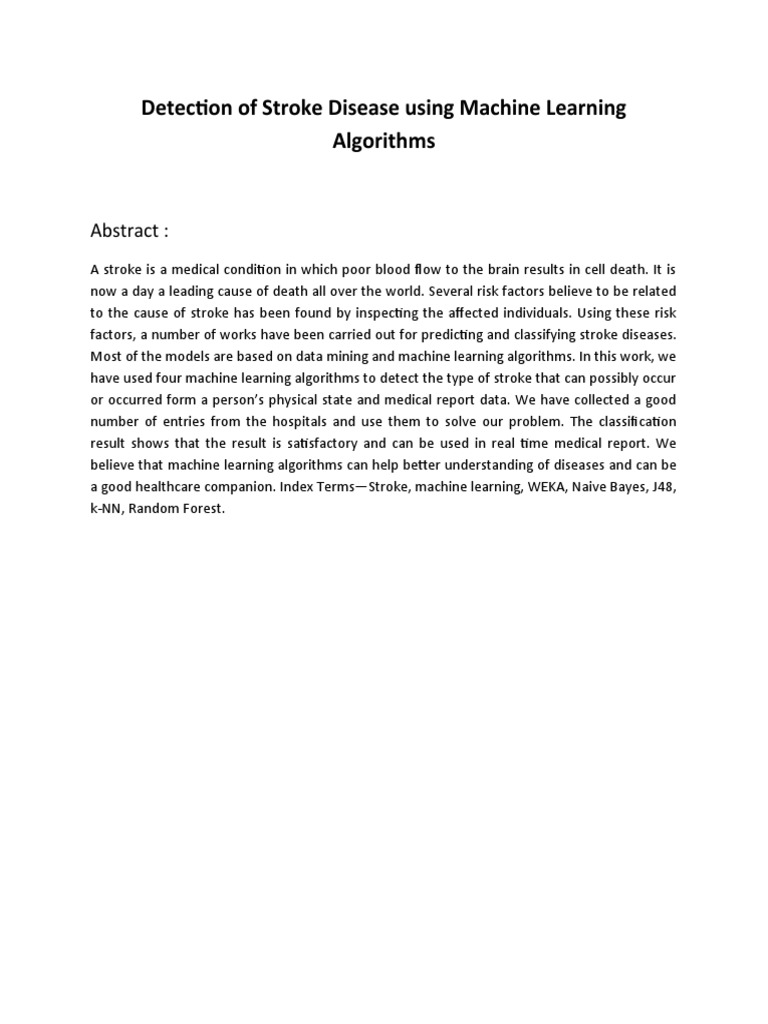 Detection of Stroke Disease Using Machine Learning Algorithams Full | PDF | Machine Learning ...
