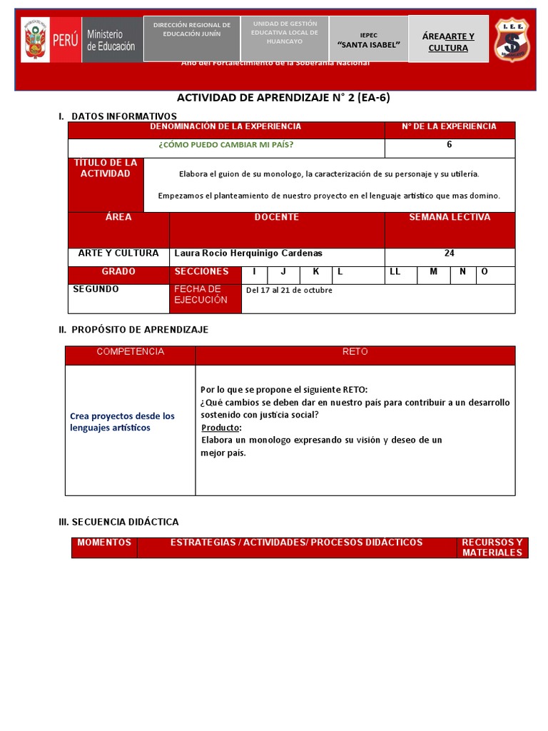 ACTIVIDAD DE APRENDIZAJE N°2 - EXP-6 Laura FINAL. | PDF | Monólogo