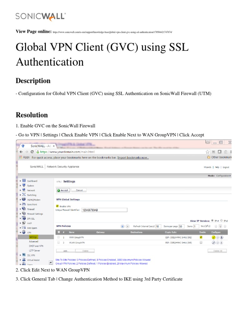 Global VPN Client (GVC) Using SSL Authentication | PDF | Public Key Certificate | Transport ...