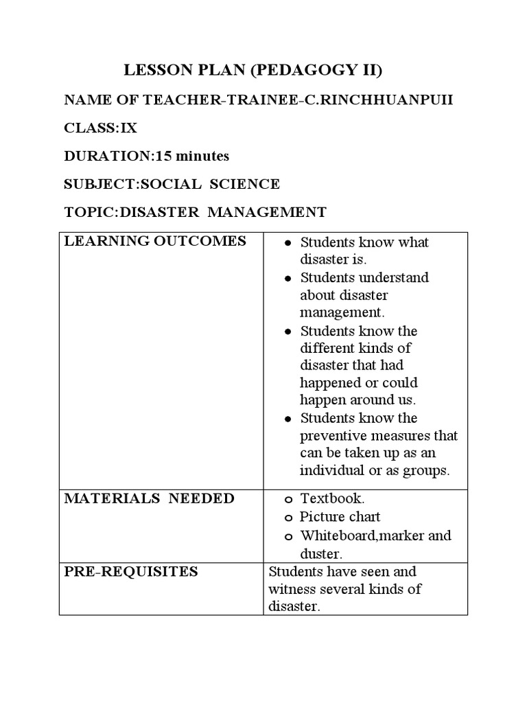 Disaster Management LESSON PLAN | Download Free PDF | Lesson Plan ...