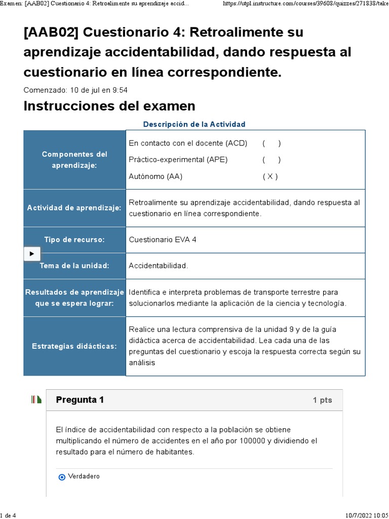 Examen (AAB02) Cuestionario 4 Retroalimente Su Aprendizaje Accidentabilidad, Dando Respuesta Al ...