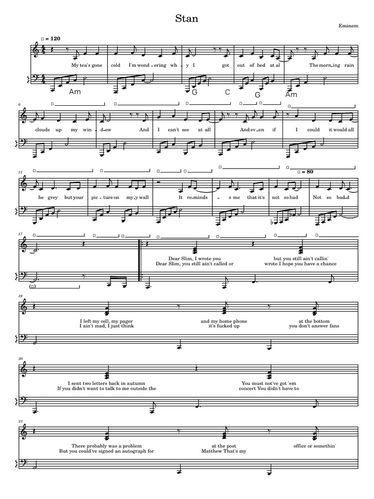 Stan Eminem Piano Cover | PDF