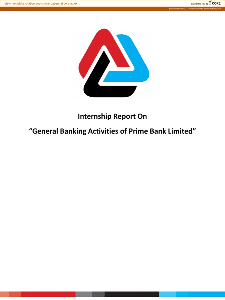 Internship Report On "General Banking Activities of Prime Bank Limited ...