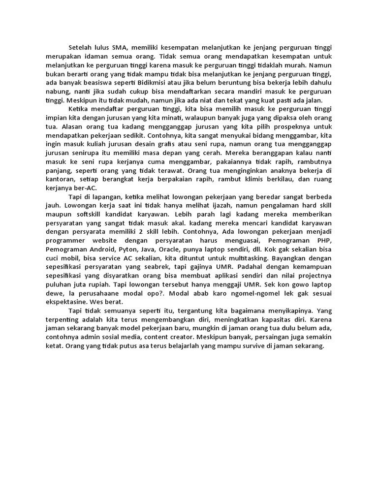 Rencana Karir Setelah Lulus SMA | PDF | Karier & Perkembangan