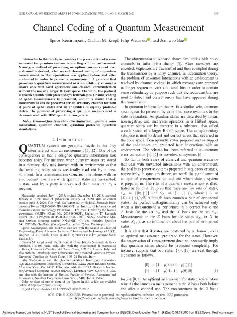Channel Coding of A Quantum Measurement | PDF | Quantum Mechanics | Information