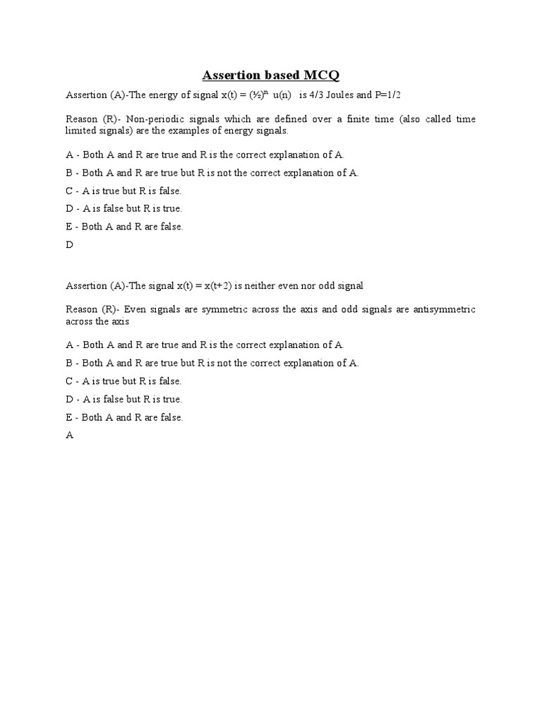Assertion Based Sample Question | PDF
