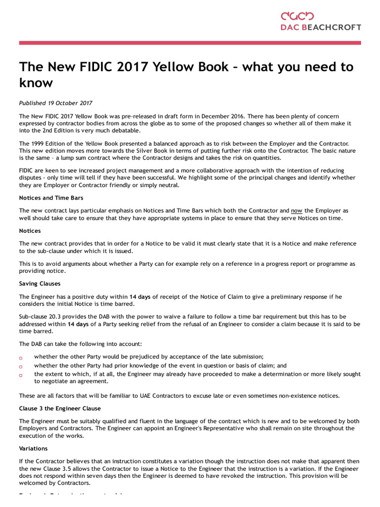 The New Fidic 2017 Yellow Book What You Need To Know | PDF ...