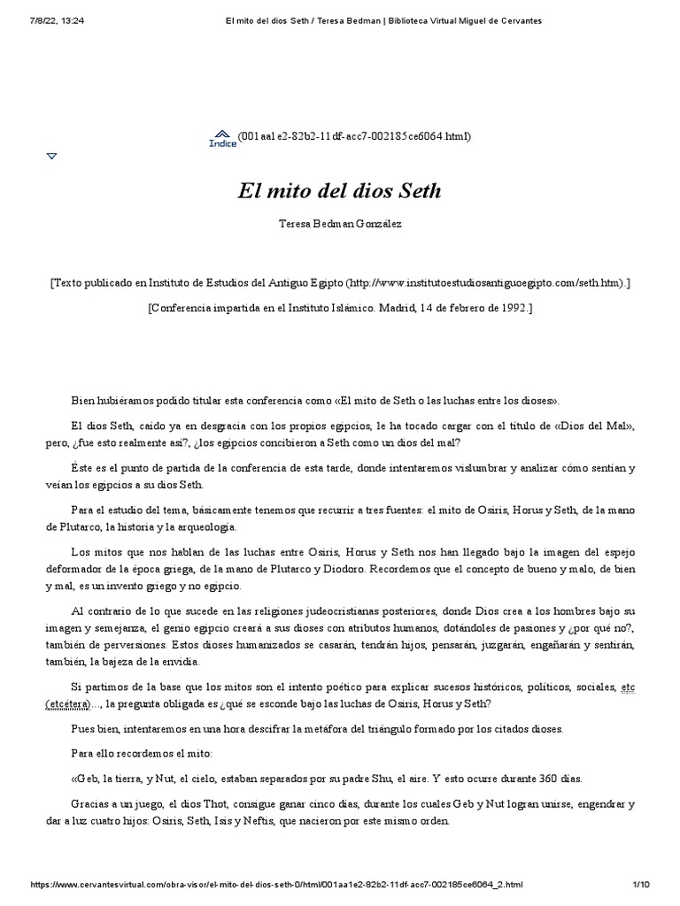 Luchas divinas por el poder: El mito egipcio de Osiris, Horus y Seth | PDF | Osiris | Horus