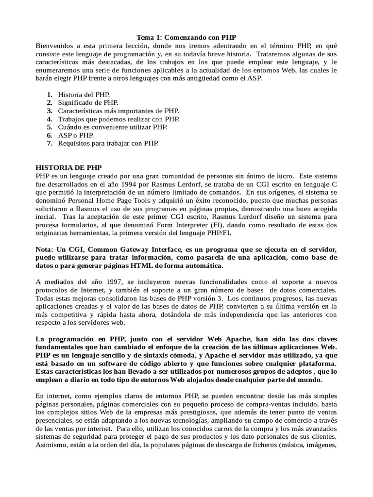 Lenguaje de Programación PHP Tema1 | PDF | Php | Redes Lenguaje de Programación PHP Tema1 | PDF | Php | Redes