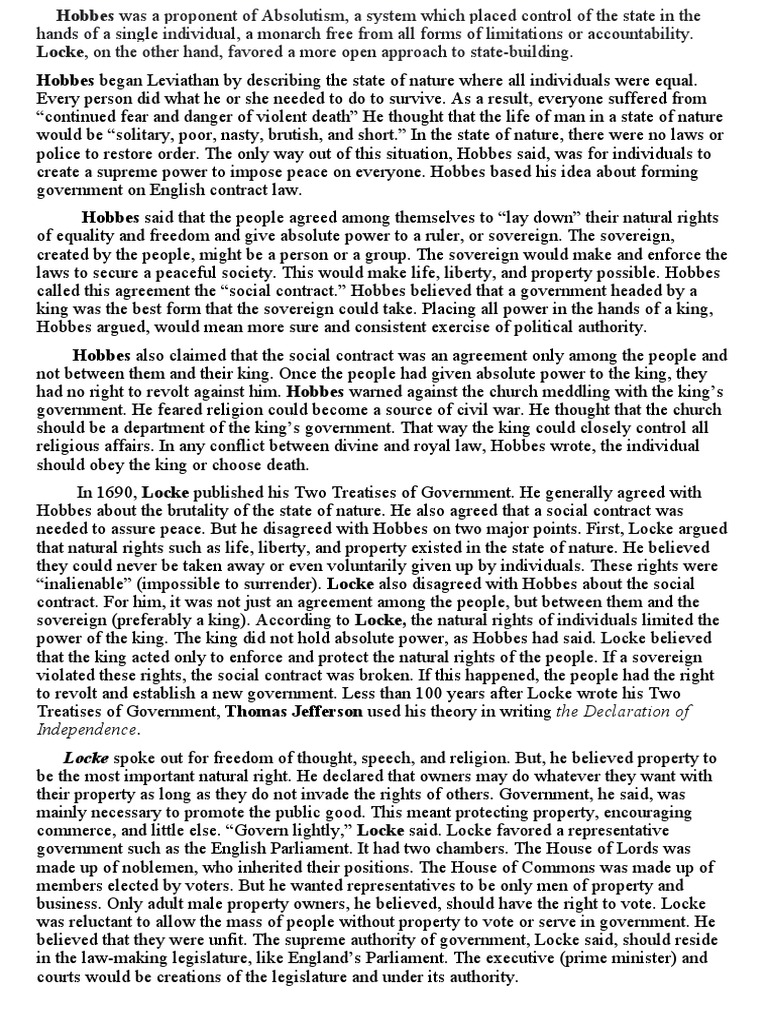 Hobbes Lock | PDF | Social Contract | John Locke