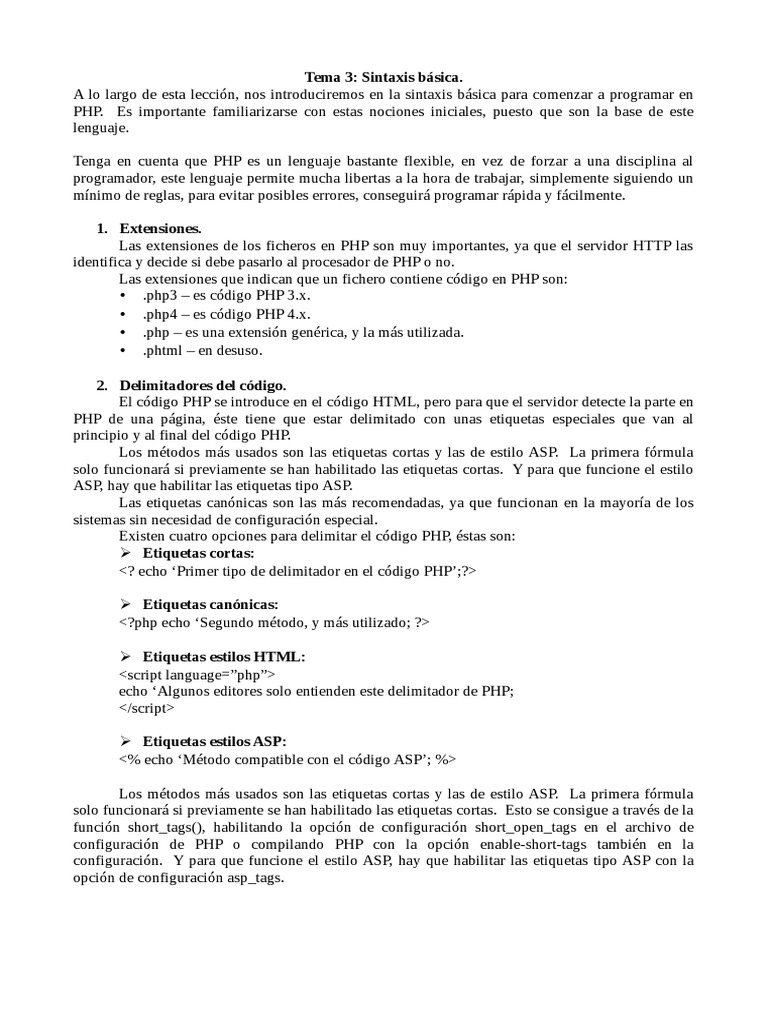 Lenguaje de Programación PHP Tema3 | PDF | Php | Lenguaje de programación