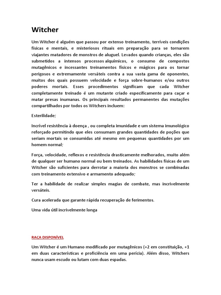 Classe Witcher 5.0 (Versão Final) | PDF | Espada | Vida
