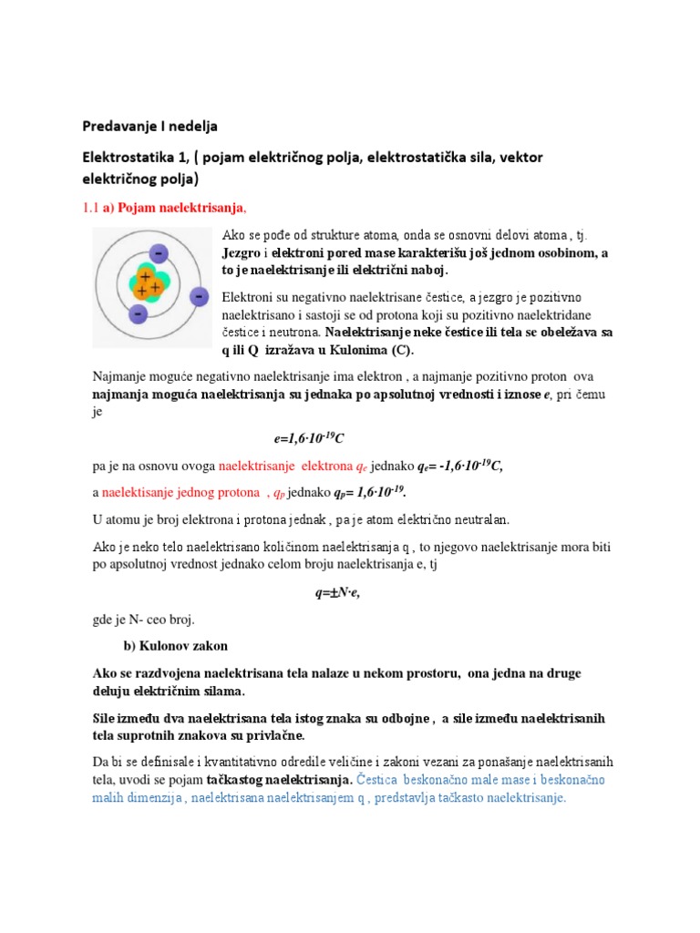 Predavanje tf2 I Nedelja Elektrostatika 1614979830606 | PDF
