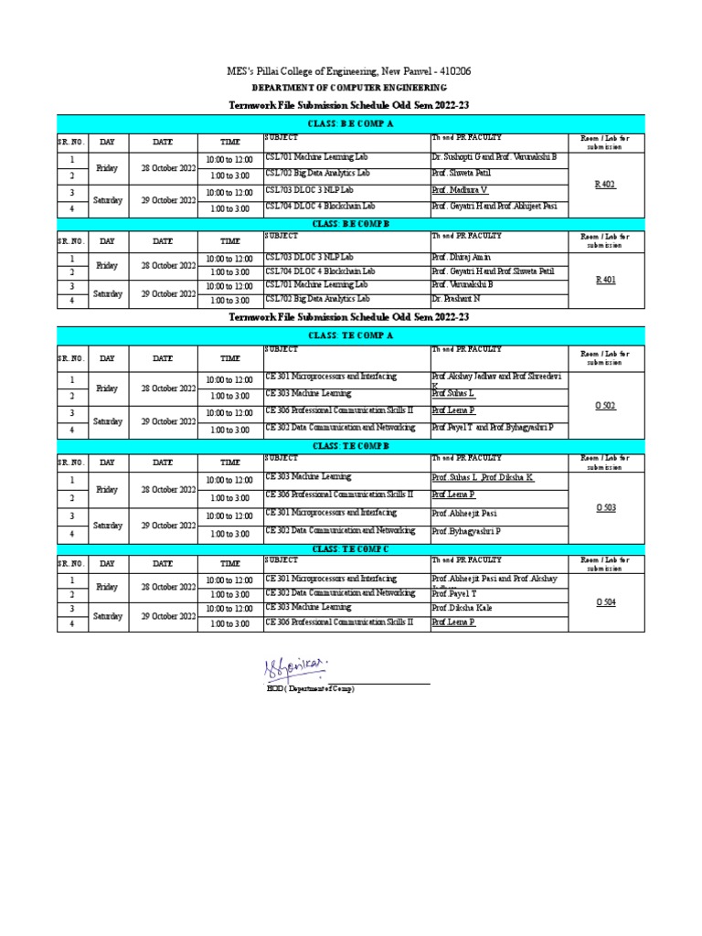 COMP DEPT Submission Schedule Odd Sem 2022-23 | PDF | Information Technology | Engineering