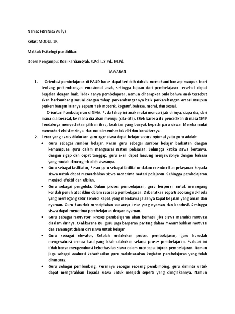 Jawaban Uas Psikologi - Fitri Nisa Auliya | PDF