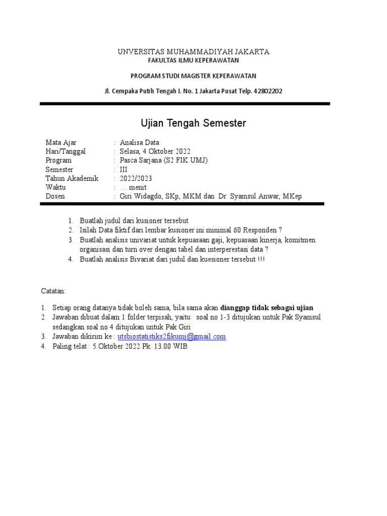 Soal UTS Analisa Data Pak Syamsul | PDF