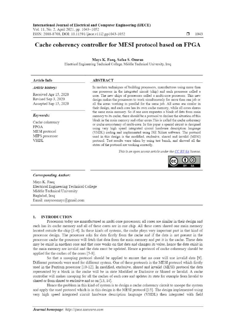 2021-Cache Coherency Controller For MESI Protocol Based On FPGA | PDF