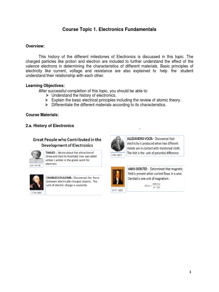 Topic 1 - Electronics Fundamentals | PDF | Electricity | Electronics