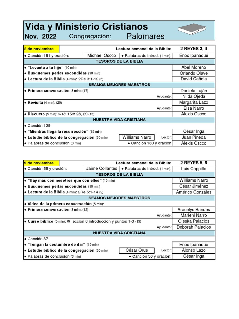 Programa de Lecturas Bíblicas Noviembre 2022 | PDF | Biblia | Obras religiosas