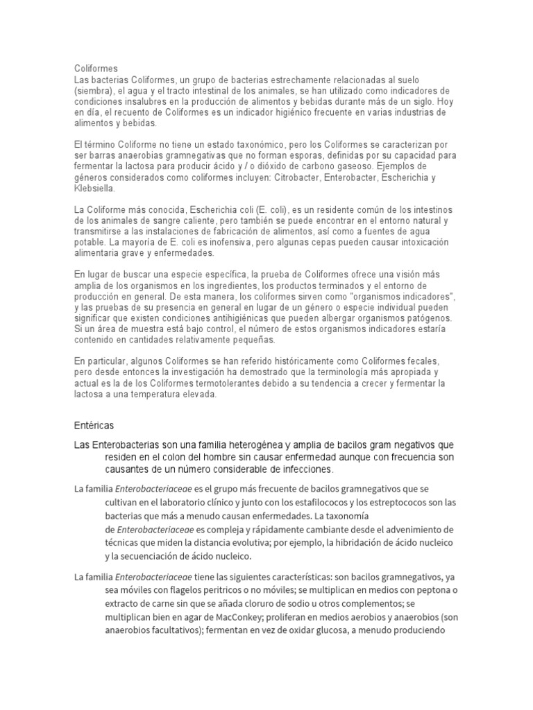 Coliformes | PDF | Microbiología | Especialidades Medicas