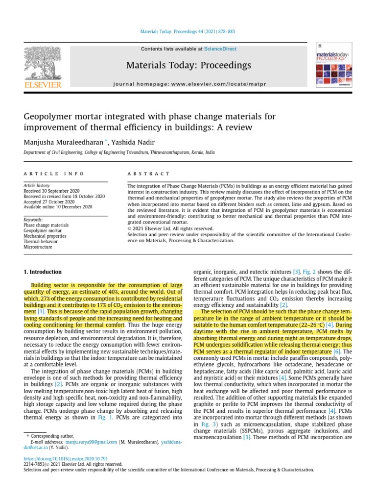 Geopolymer Mortar Integrated With Phase Change Materials For ...
