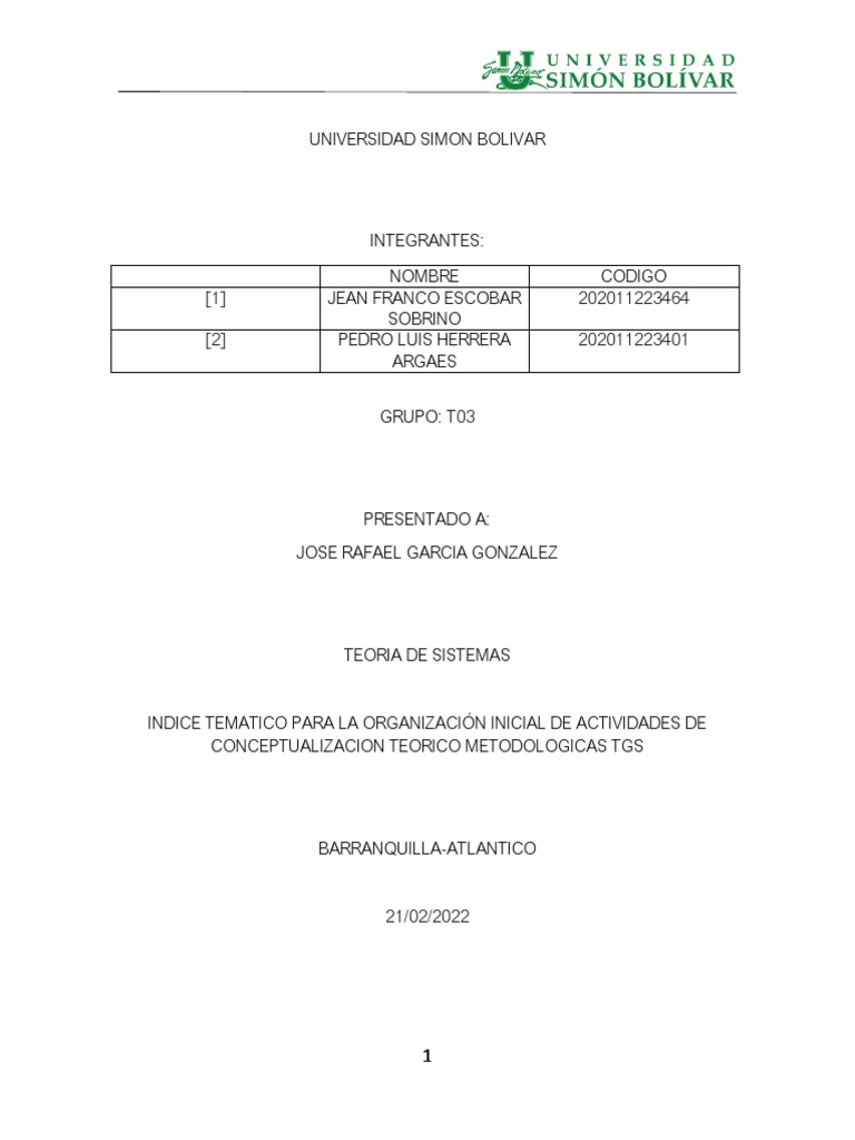 Presentacion Trabajo de Tgs | PDF | Teoría de sistemas | Sistema