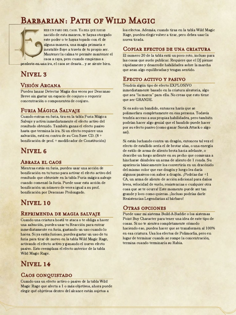 Tabla de Magia Salvaje para Bárbaros D&D 5E | PDF | Relámpago | Ira
