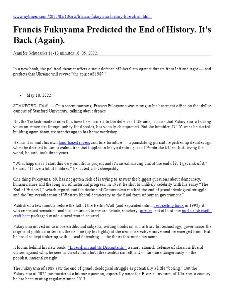 Francis Fukuyama Predicted The End of History. It's Back (Again) | PDF ...