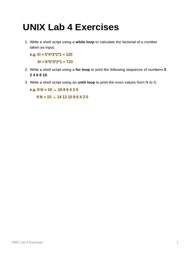 UNIX Lab 4 Exercises | PDF UNIX Lab 4 Exercises | PDF