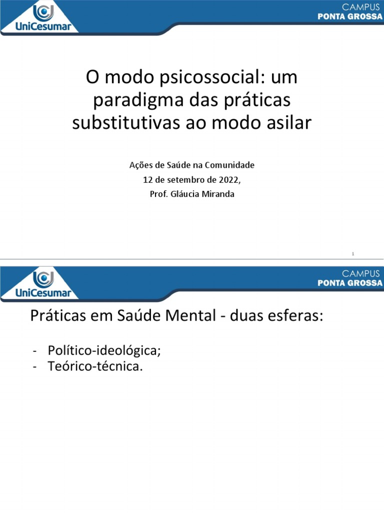 Aula 05 - 09 - Modo Asilar e Modo Psicossocial | PDF | Saúde mental ...