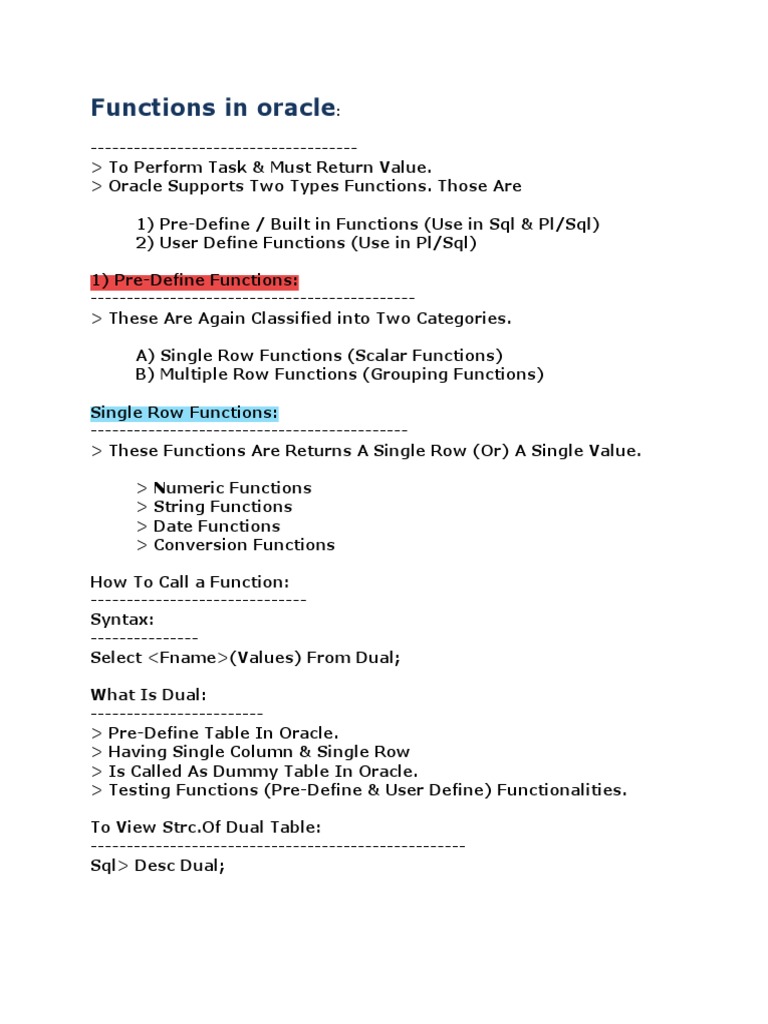 Oracle 6 Functions | PDF | Pl/Sql | Computer Science
