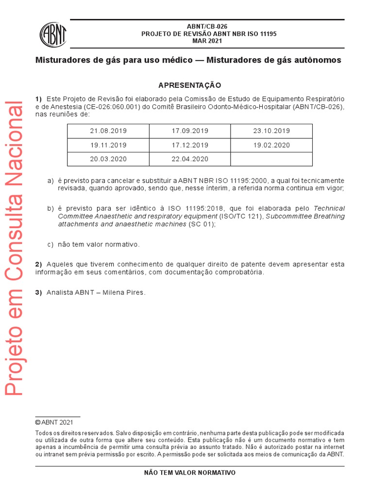 (CN) Abnt NBR Iso 11195 2021 (Misturadores de Gases Autônomos) | PDF ...