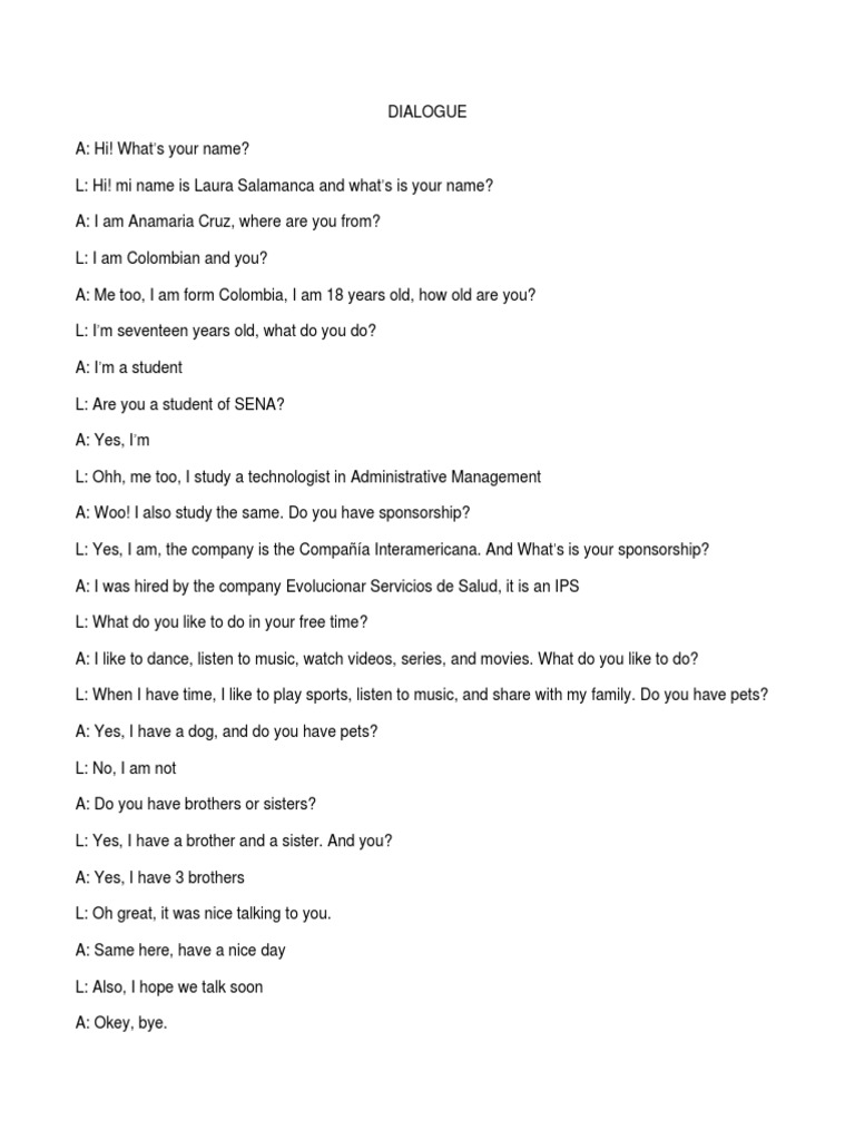 Dialogue | PDF | Lifestyle