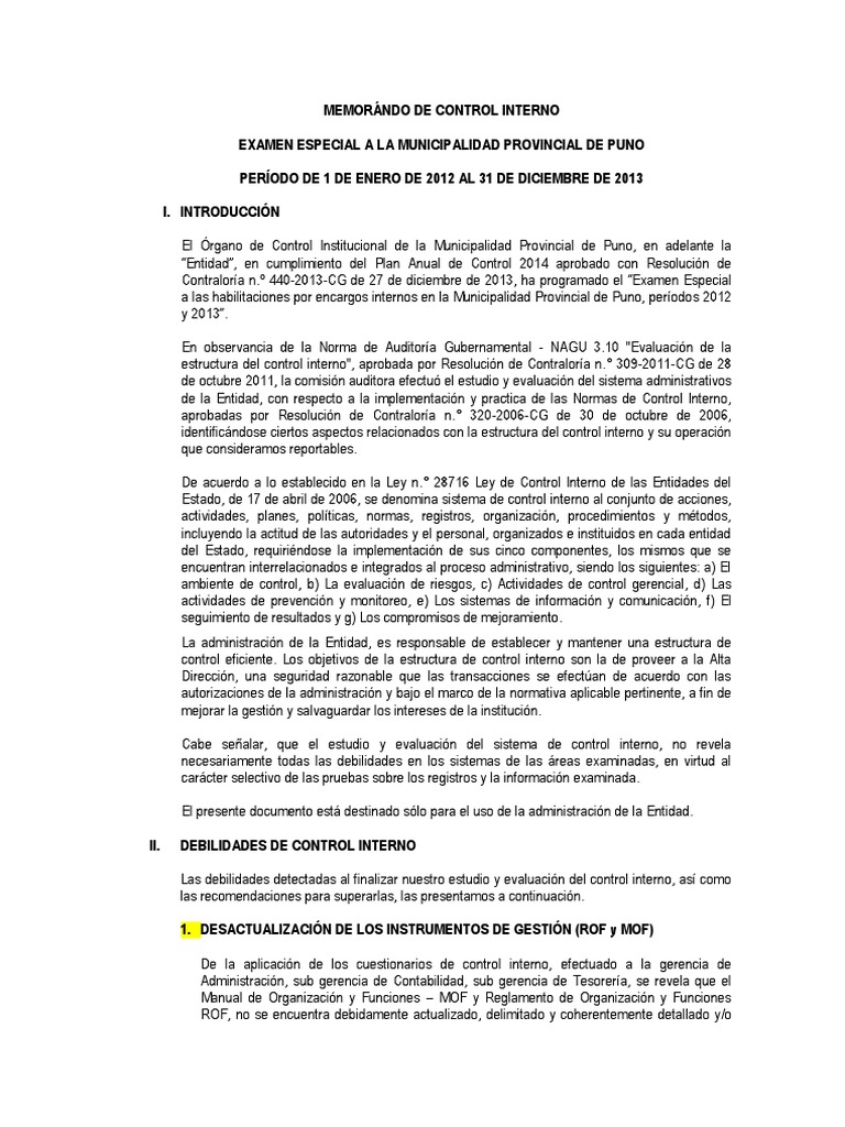 Memo de CTRL Interno | PDF | Servicio Civil | Contabilidad