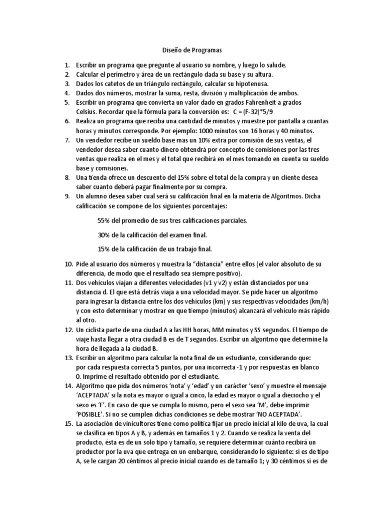 Tarea de Diseño de Programas | PDF