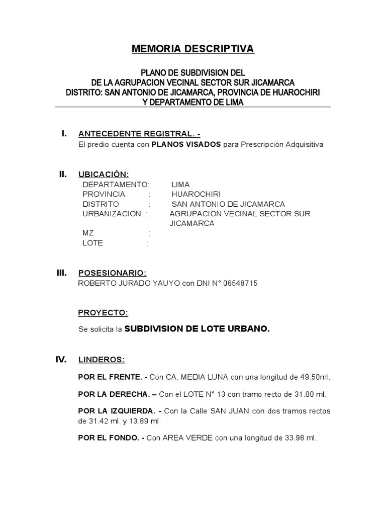 Memoria Descriptiva Modelo | PDF