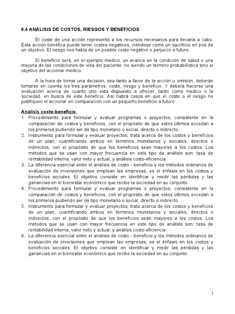 6.4 Balance de Beneficios Costos y Riesgo | PDF | Riesgo | Economias