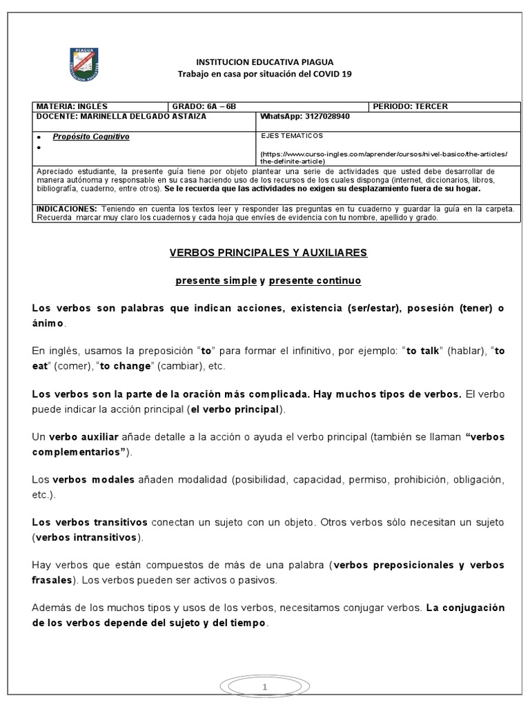 GUIA 7 INGLES 6 (Recuperado Automáticamente) | PDF | Verbo | Asunto ...