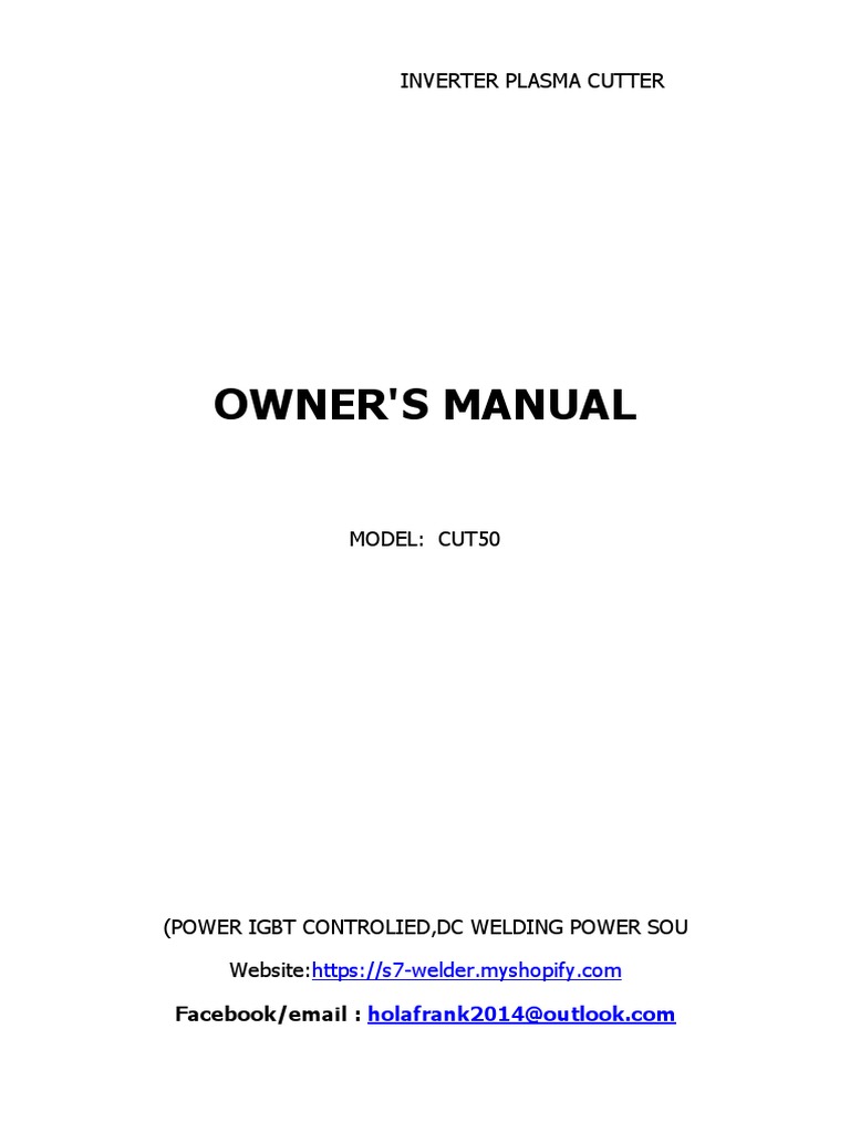 Owner'S Manual: Inverter Plasma Cutter | PDF | Power Inverter | Switch