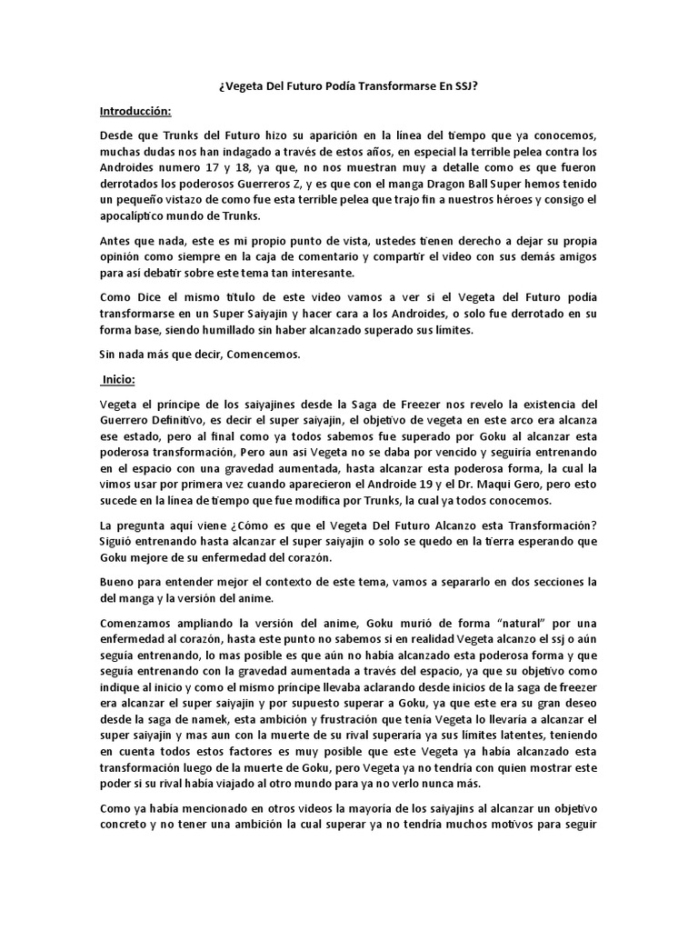 Vegeta Del Futuro Podía Transformarse en SSJ | PDF | esfera del dragón