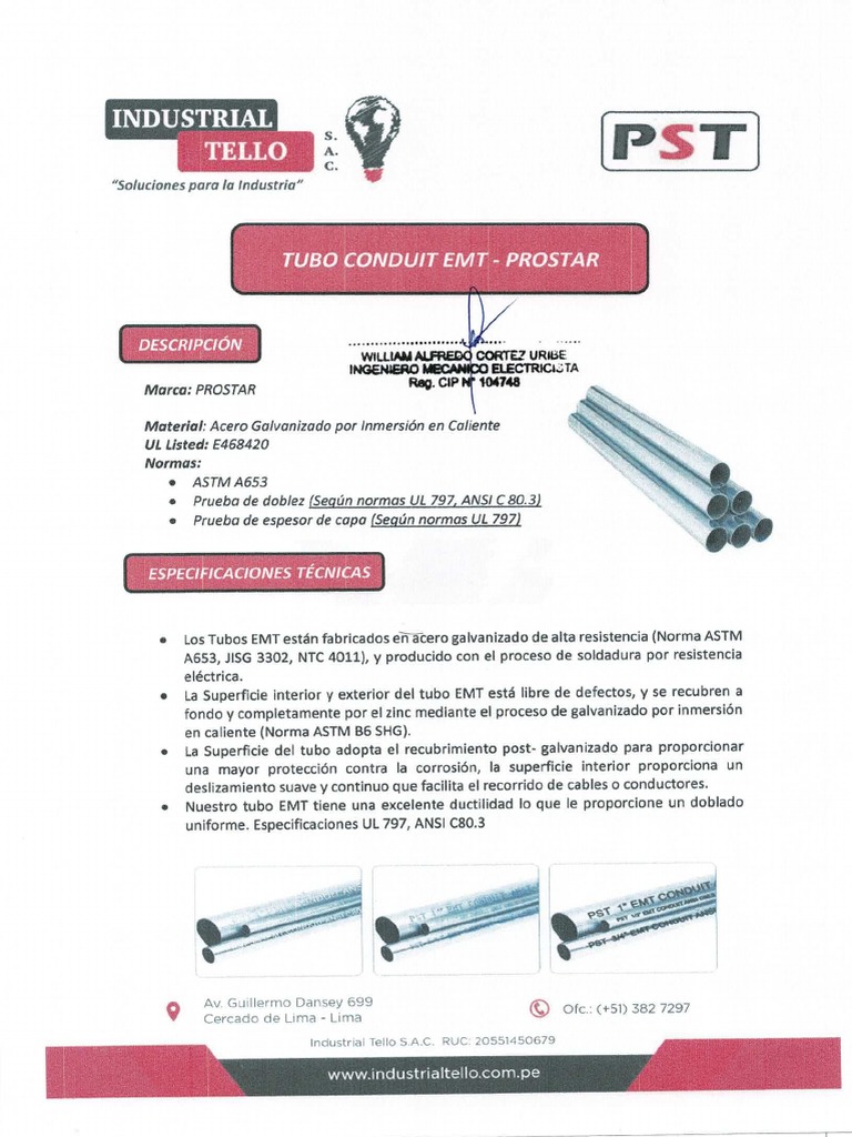 100015-Diar031-Ee-0001 F.T. Tuberia Emt - Prostar | PDF
