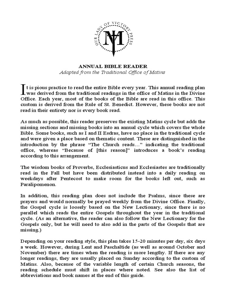 Annual Liturgical Bible Reading Plan | PDF | Lectionary | Book Of Genesis