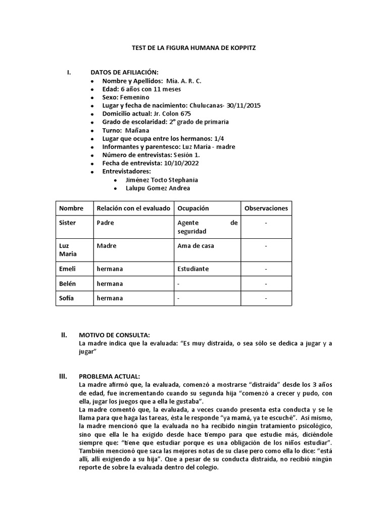 Test de La Figura Humana de Koppitz | PDF | Color | Conceptos psicologicos