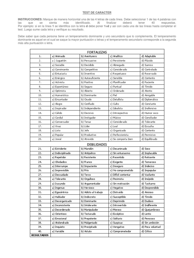 Test de Caracter | PDF | Temperamento