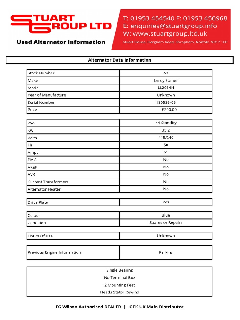 A3 Alternator Datasheet | PDF